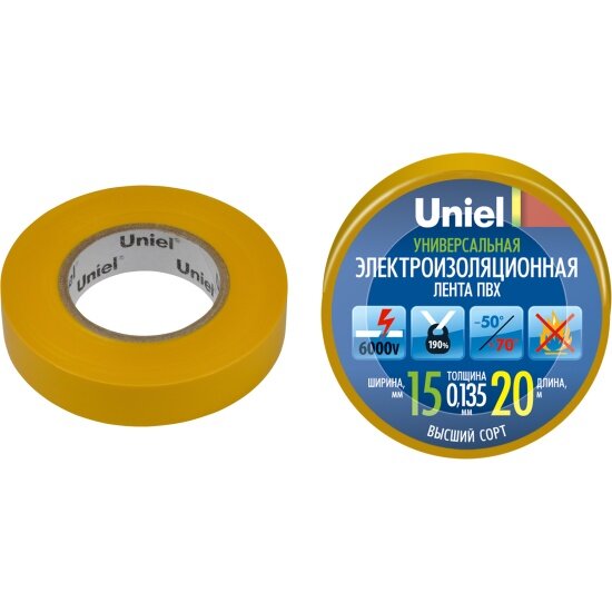Изоляционная лента Uniel UIT-135P 20/15/01 YEL