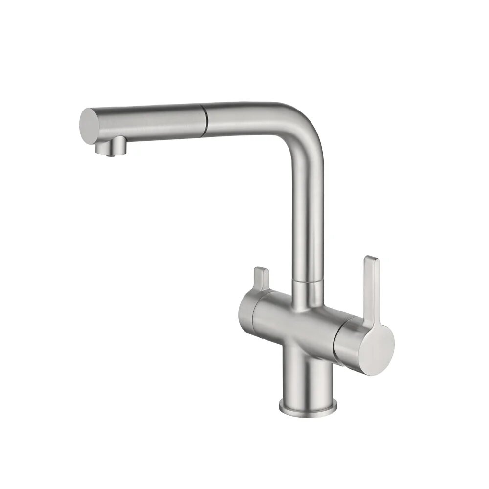 Смеситель для кухни Oulin OL-8026 Satin с краном для питьевой воды, с поворотным изливом, матовый, однорычажный, сатин, латунный, с керамическим картриджем