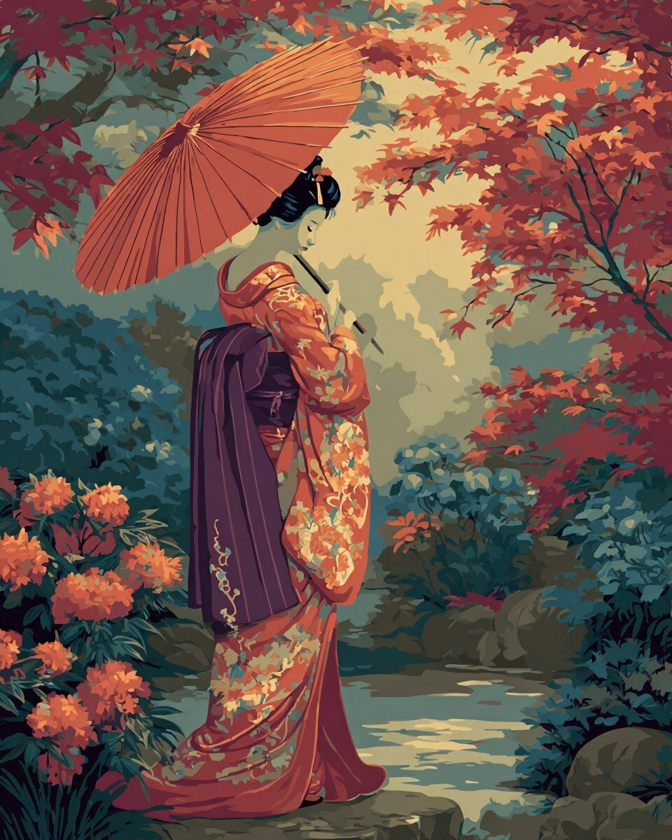 Картина по номерам, 40 x 50, красивый лес, гейша