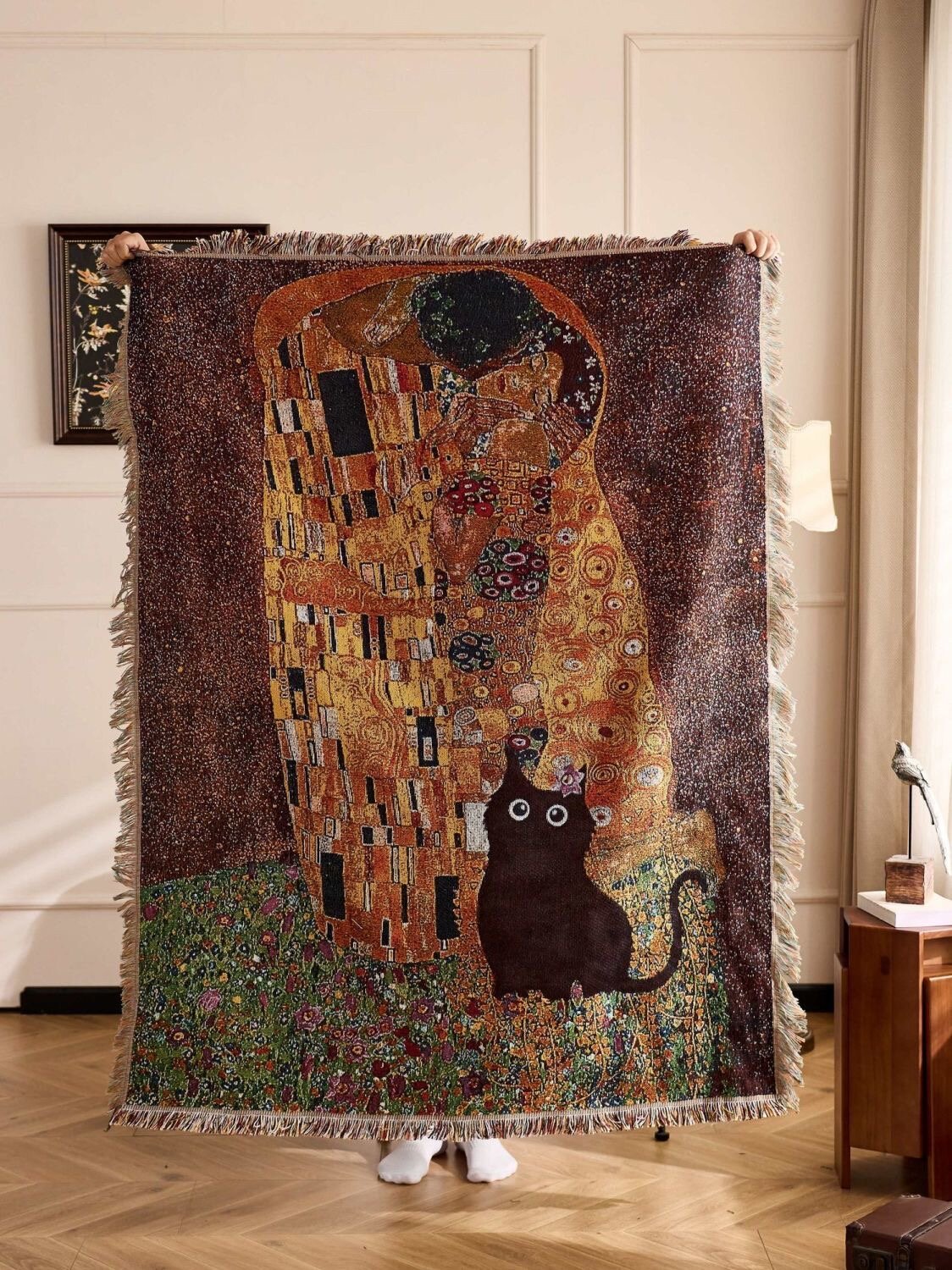 Плед "INS", 130x160см, мягкий флизелин с натуральной пряжей, с кисточками