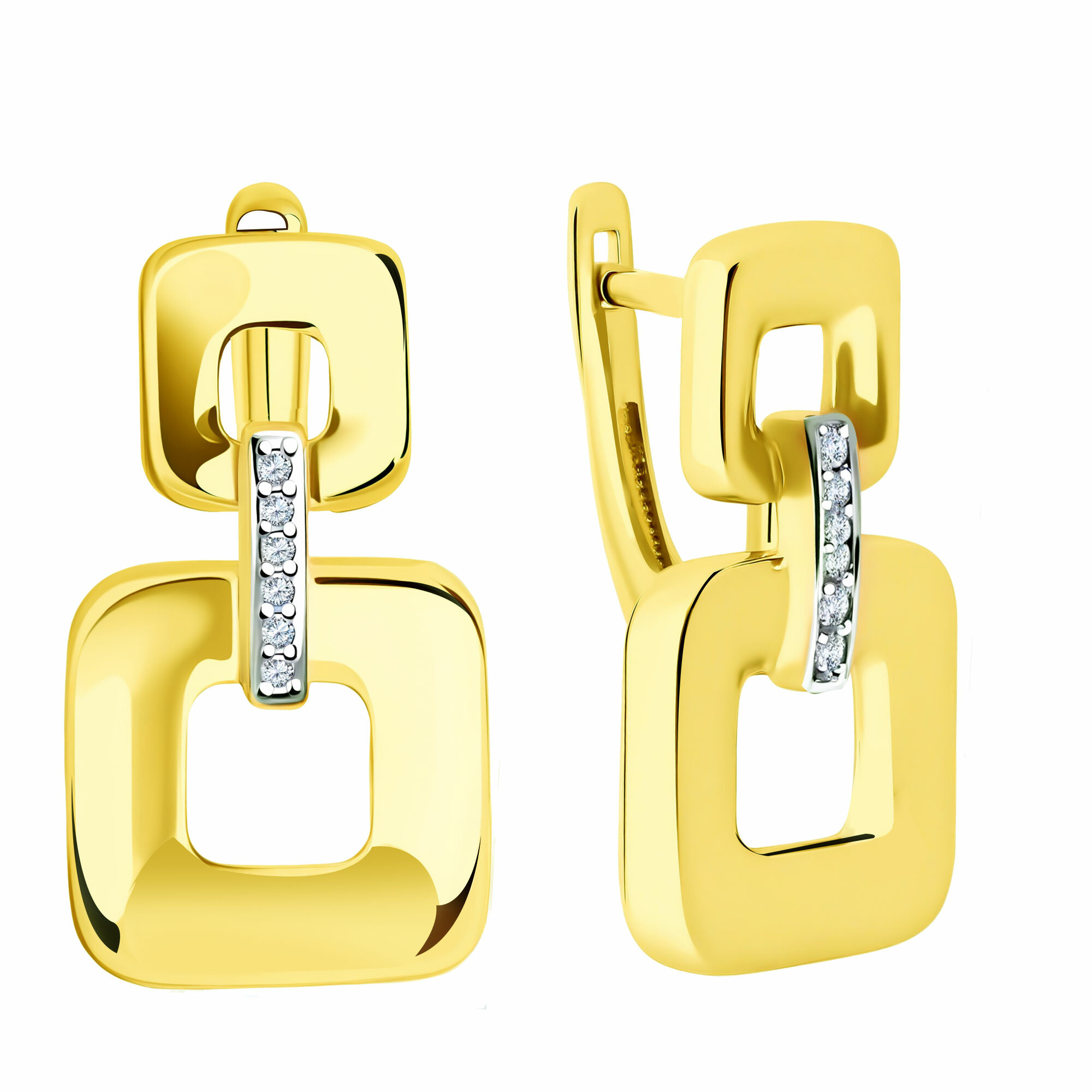 Серьги, желтое золото, 585 проба, фианит
