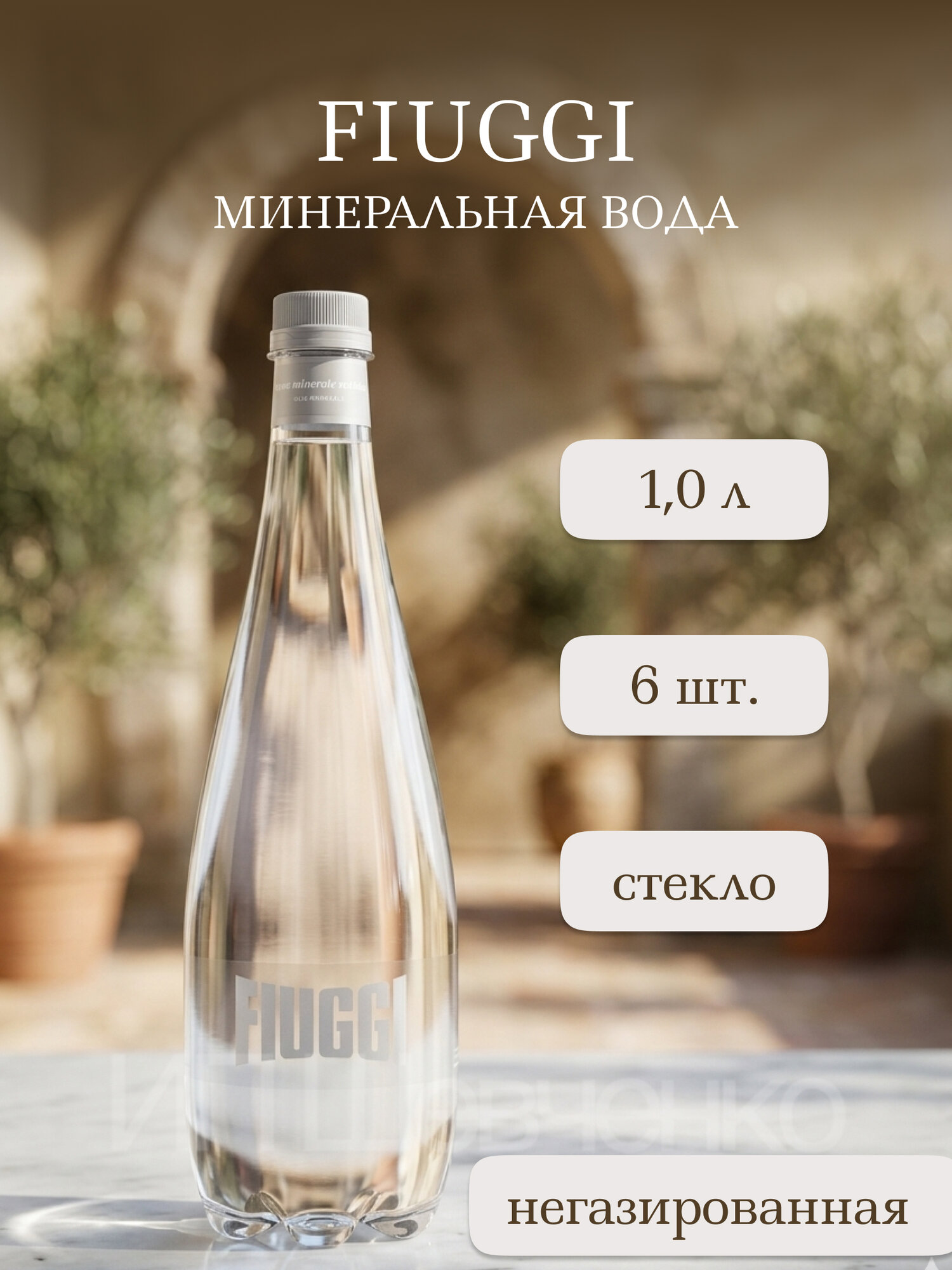 Вода минеральная Fiuggi (Фьюджи) 1,0 л х 6 бутылок б/г, стекло