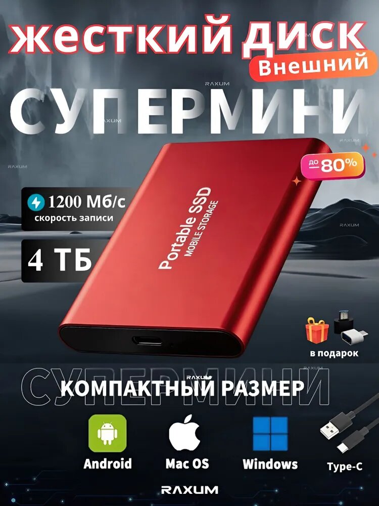 Raxum 4 ТБ Внешний жесткий диск (R5 Portable SSD PRO 4TB), Металл, светло-синий