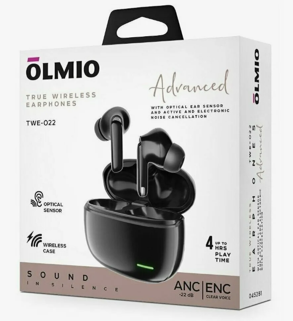 Беспроводные наушники OLMIO TWE-020 с активным шумоподавлением, черные