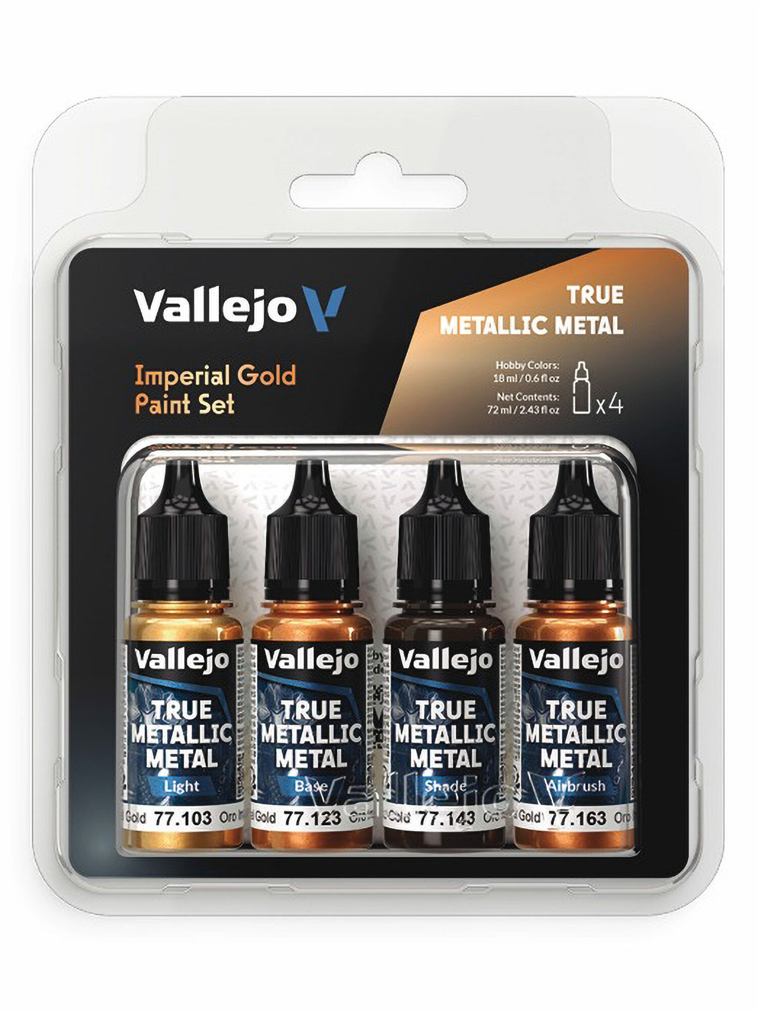 Набор акриловых красок Vallejo серии True Metallic Metal - Imperial Gold Paint Set 77252, 4 шт по 18 мл