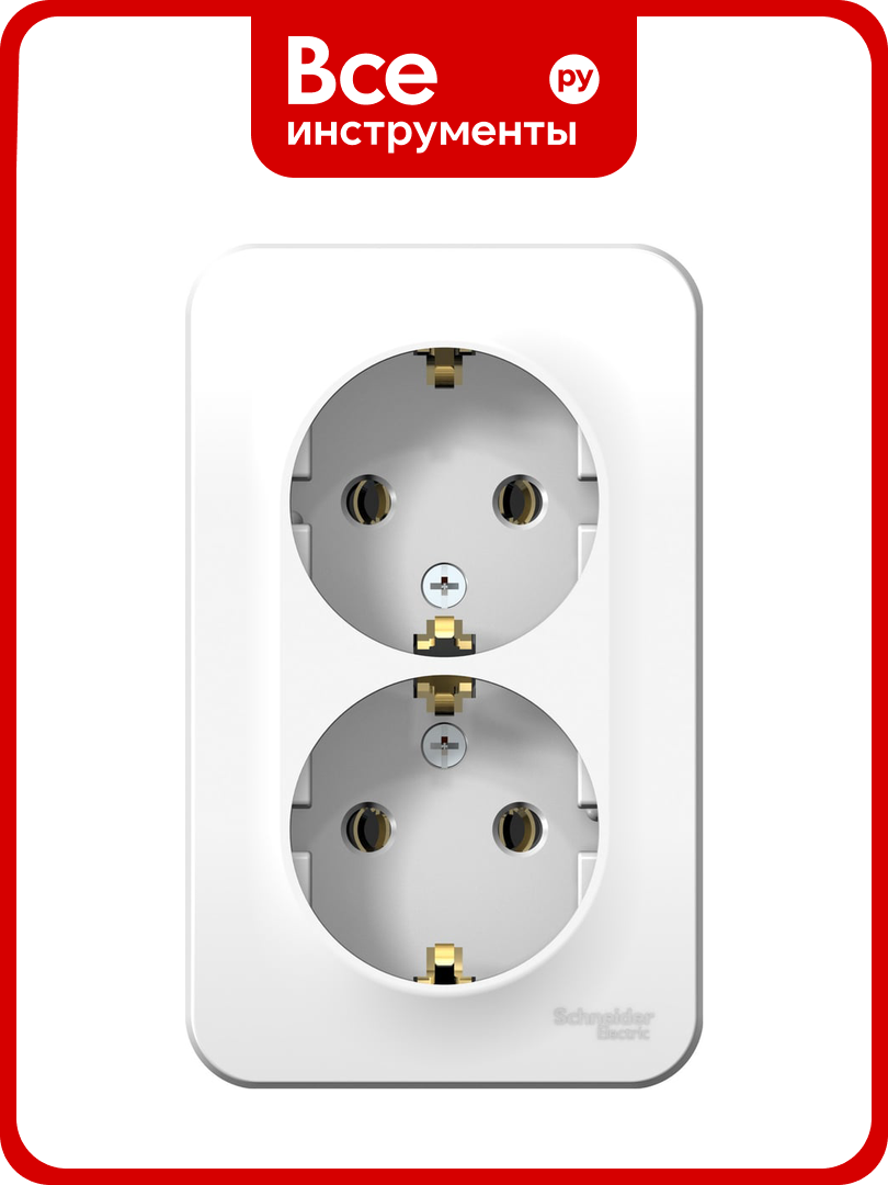 Двойная розетка Systeme Electric BLANCA открытой установки, с заземлением, без шторок, белый, для сетей