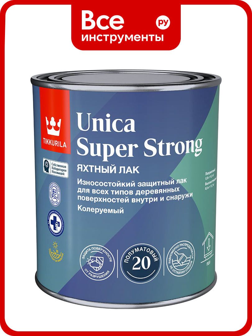Универсальный лак Tikkurila UNICA SUPER STRONG EP полуматовый, 0.9 л 700014011