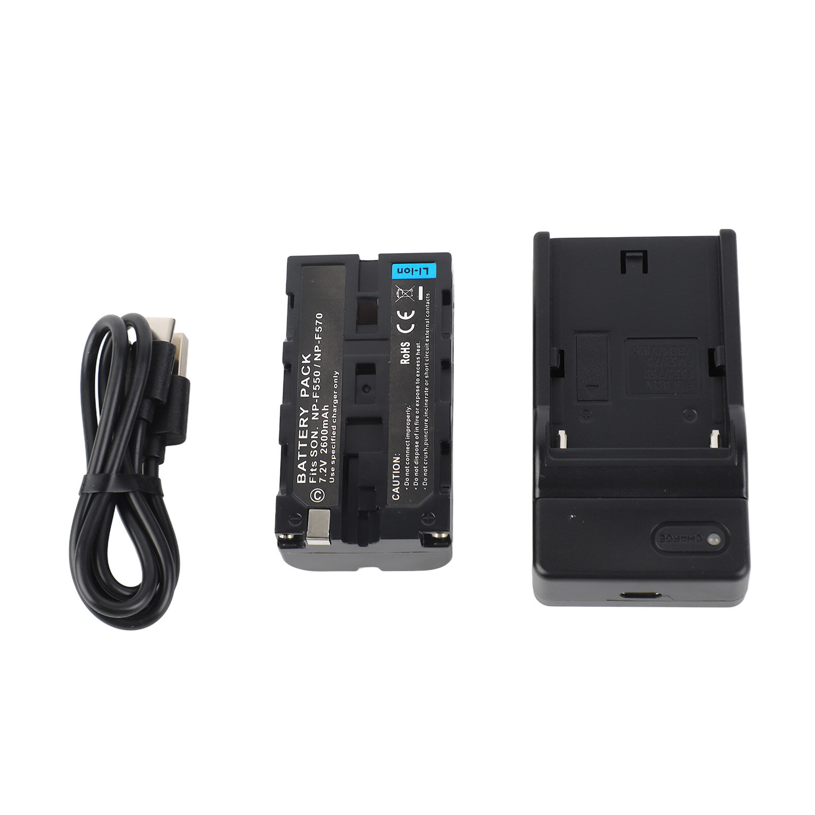 Комплект аккумулятора и зарядного устройства для фотокамер NP-F550/NP-F570, 1 шт, 7,2 В, 2600 мАч, большой, перезаряжаемый, с USB-кабелем, подходит для замены в камерах SONY NP-F550 F570 F750 F770 F960 F970.