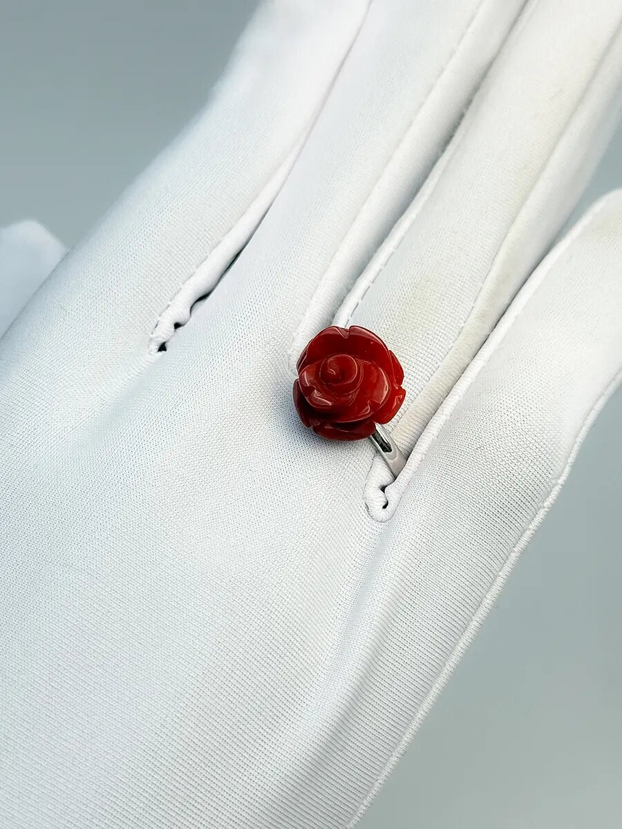 Кольцо, серебро, 925 проба, родирование, коралл