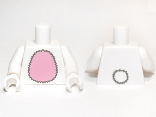 Torso Bunny Suit with Bright Pink Tummy and Tail on Reverse Pattern / White Arms / White Hands, 973pb1116c01 White U
