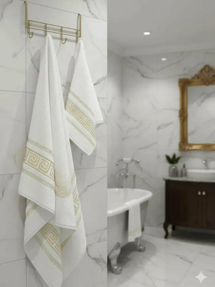 LOREEN Home Полотенце для лица, рук набор махровое полотенец, Хлопок, 50x90 см, белый, 2 шт.