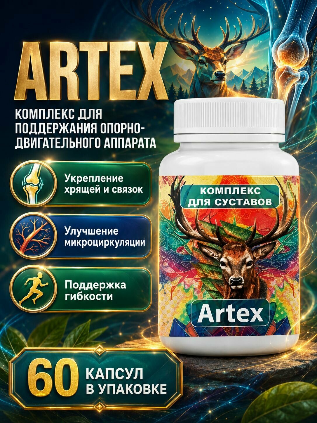Средство для суставов "Artex", банка 60 капсул, поддержка гибкости