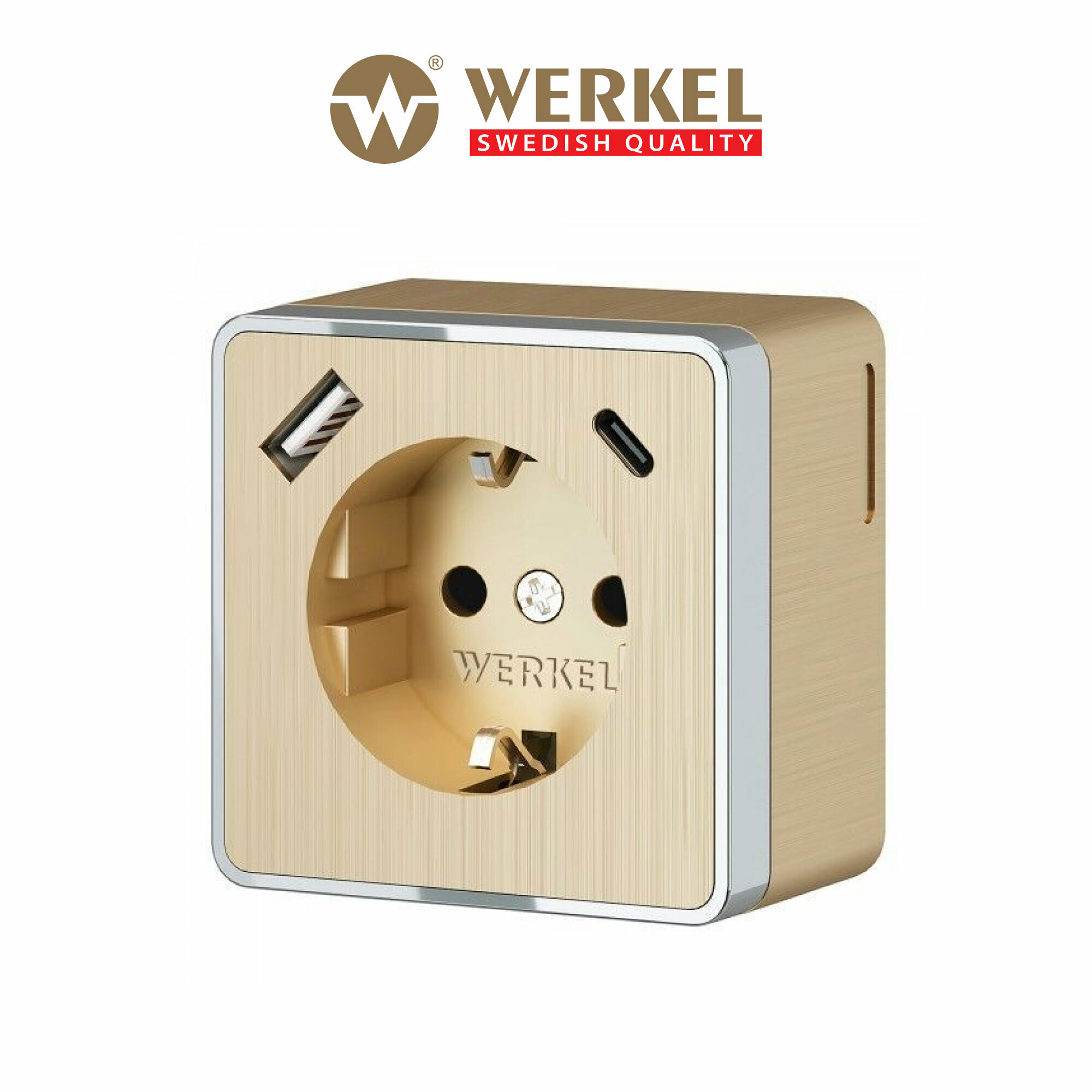 Накладная розетка со шторками и USB тип A+C Werkel Gallant W5071710, быстрая зарядка, шампань рифленый