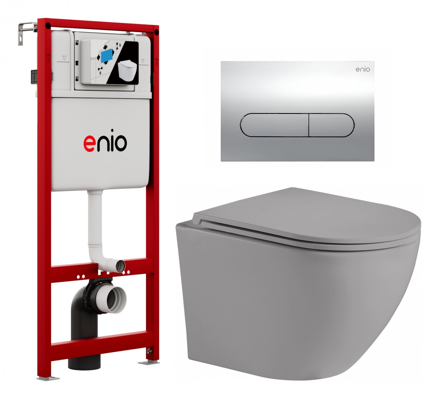 Комплект 3 в 1 инсталляция Enio Profi EN7050050 + Унитаз подвесной Weltwasser WW Merzbach 043 MT-GR + кнопка хром Stondato
