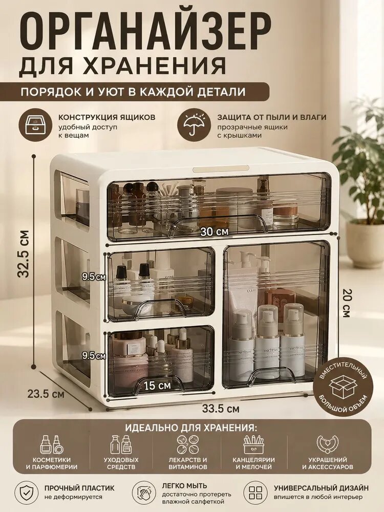Кофр для хранения вещей "тумба для косметики/большая аптечка/аптечка органайзер большая", 33.5 см х 23.5 см х 32.5 см , 1 шт