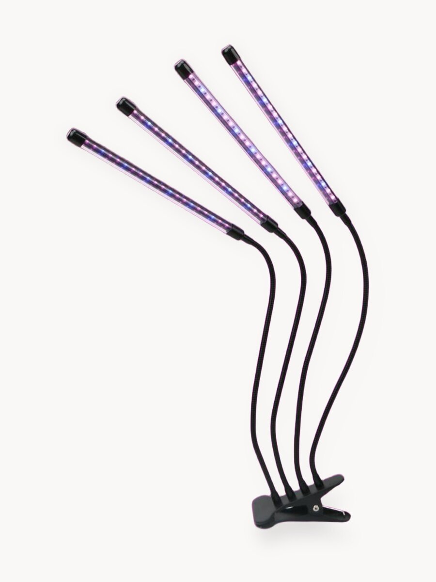 Фитолампа для растений, ультрафиолетовая лампа для цветов, 4 головы, 3 режима освещения, на прищепке