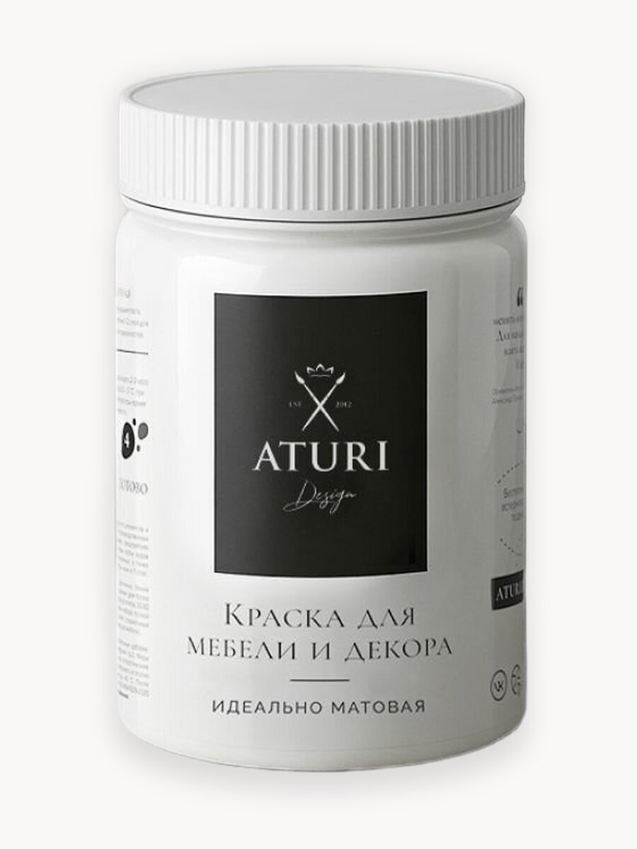 Краска для мебели 400гр без запаха быстросохнущая Aturi Design Classic белый пломбир белый матовое покрытие; для кухни, дверей, дерева, декора, безопасная, меловая