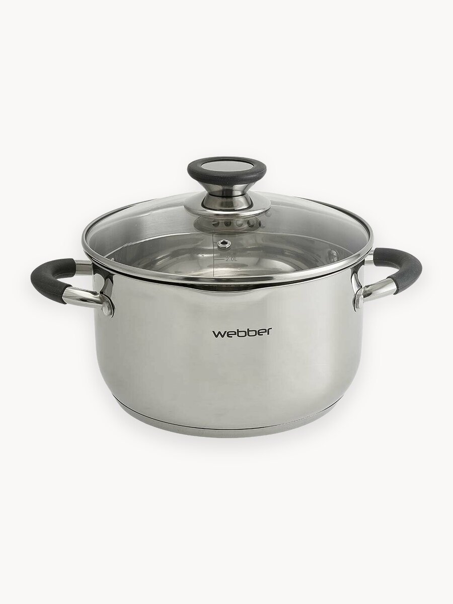 Кастрюля 3.6 л, 20 см, из нержавеющей стали со стеклянной крышкой с отверстиями для слива Webber BE-373/2