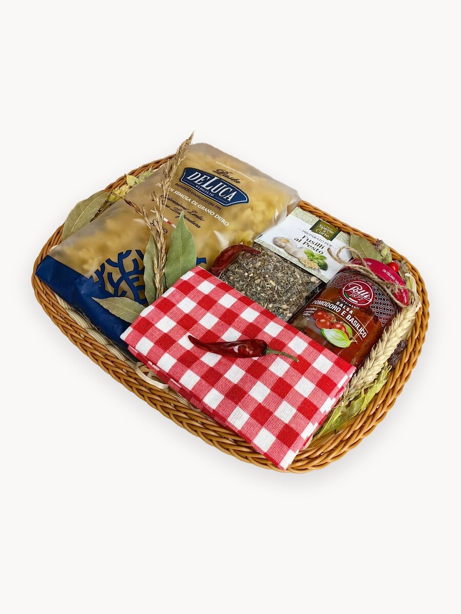 Гастрономический набор Подарочный Корзина итальянских продуктов Паста с томатным соусом и Песто