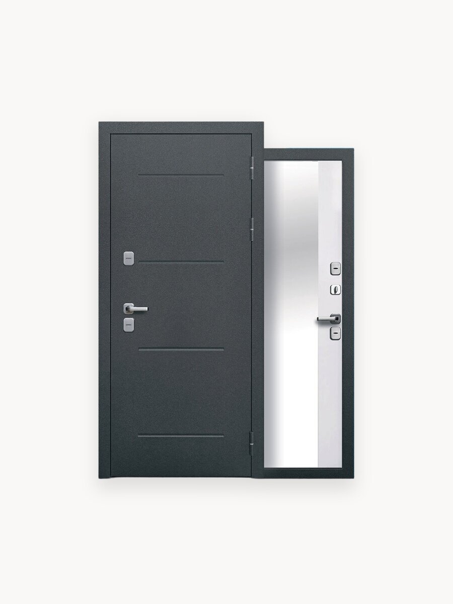 Входная металлическая дверь с терморазрывом и зеркалом Foreman Ф-11 2050x860 мм, правая, Антик Серебро/Дуб Снежный, тепло-шумоизоляция, антикоррозийная защита, для дома