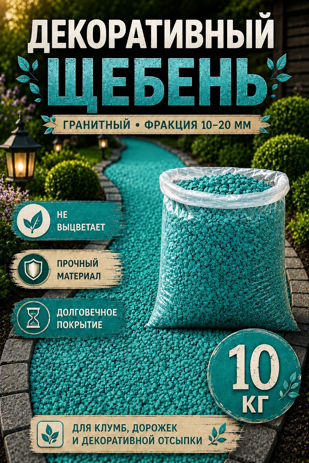 Щебень декоративный для сада, гранитный, цветной 10кг