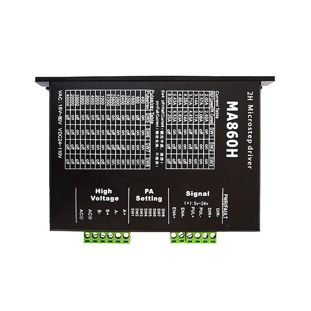 AC18V-80V/DC24V-110V Входной контроллер шагового двигателя MA860H DSP Цифровой 57/86 Драйвер шагового двигателя с вентилятором 400-51200 Под разделение
