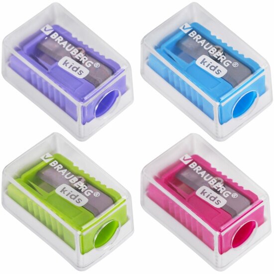 Точилка Brauberg KIDS "MINI", с контейнером, пластиковая, пастельные цвета ассорти, 271944