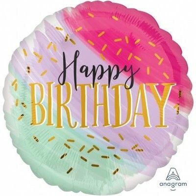 Воздушный шар ANAGRAM "Джамбо", Happy Birthday, Краски акварель, разноцветный, 28 дюймов