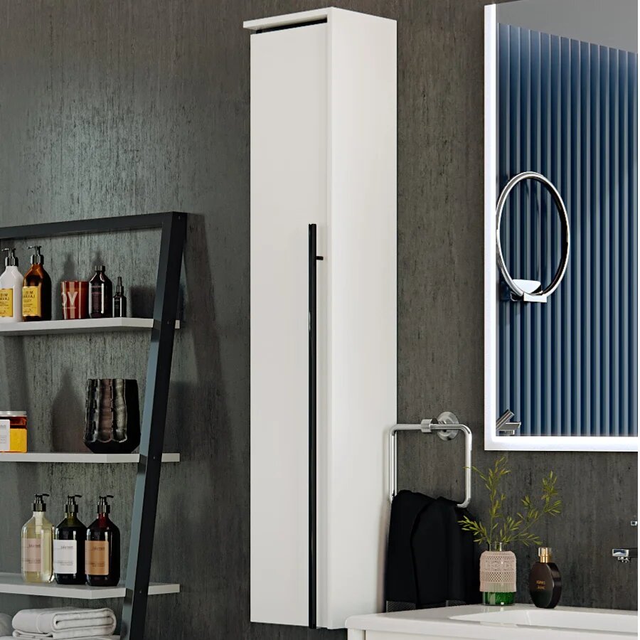 Шкаф-пенал для ванной Roca Aneto L подвесной, 23 см, белый, глянцевый, с дверками, фурнитура черная, из МДФ