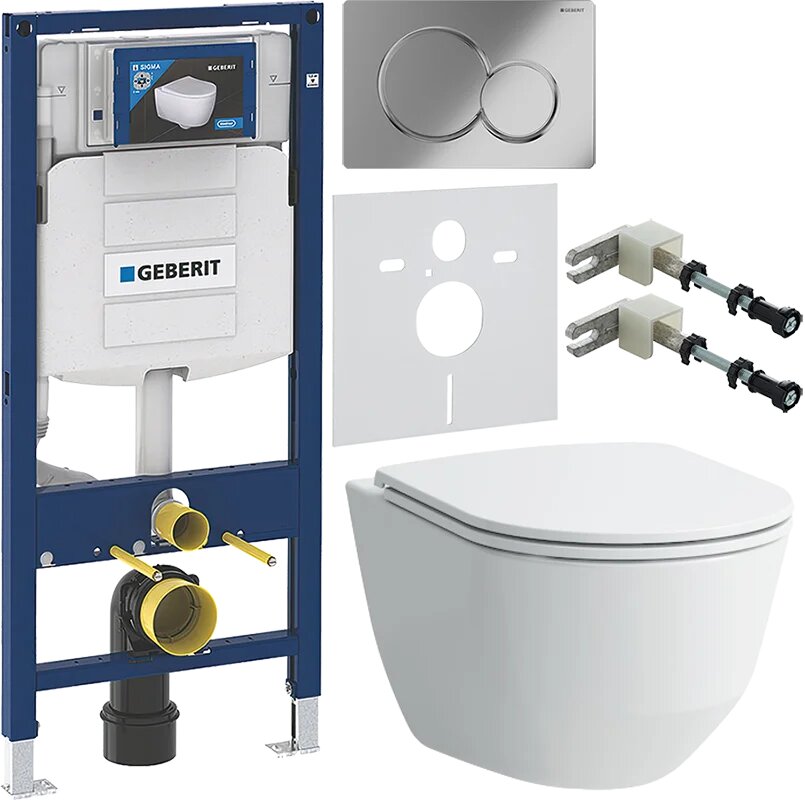 Комплект Унитаз подвесной Laufen Pro Rimless без ободка / Крышка с микролифтом, петли хром / Инсталляция Geberit Duofix UP 320 111.300.00.5, Кнопка Sigma хром