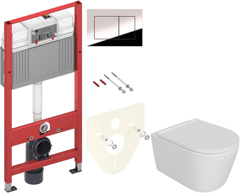 Комплект 5 в 1: Инсталляция TECE Now 9400412 / Унитаз подвесной DIWO Архангельск 0800 / Сиденье с микролифтом, Кнопка хром, Комплект шумоизоляции, креплений