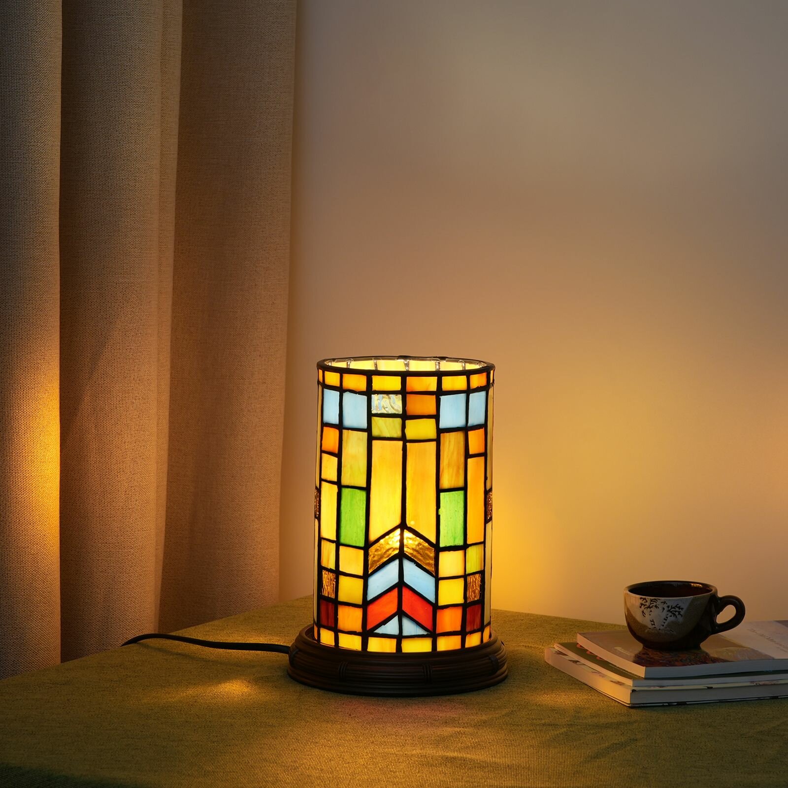 Ретро лампа тиффани настольная Мозаика в стиле ночного фонаря