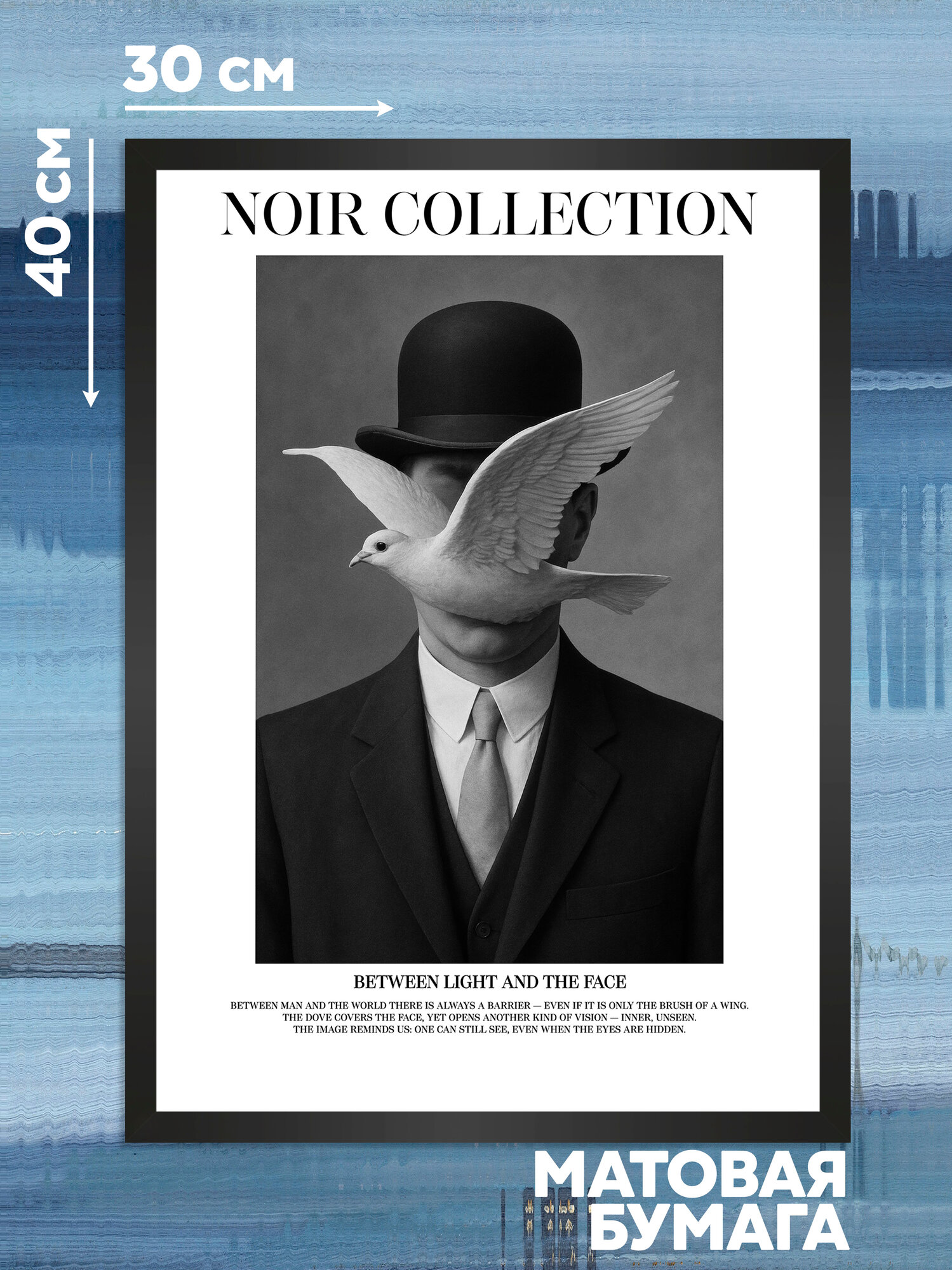 Постер-фотография Человек в котелке с голубем из серии Noir Collection - на стену, принт, плакат для интерьера - Casa Paterna