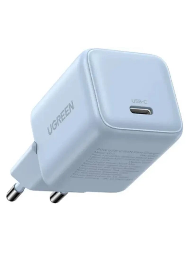 Зарядное устройство сетевое UGREEN X512 55555_ mini 20W USB-C GaN Fast Charger EU. цвет: голубой
