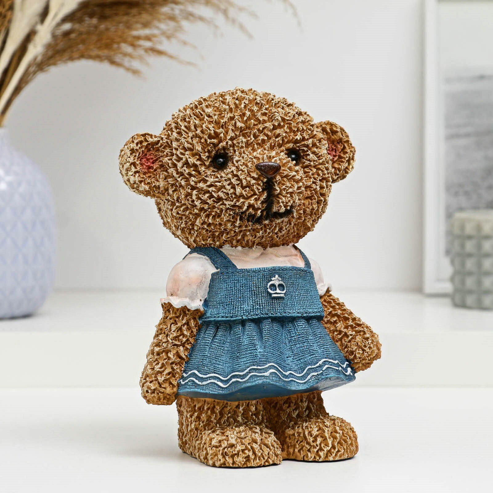 Копилка для денег "Мишка-девочка", полистоун, 13x11x20 см, цвет: коричневый