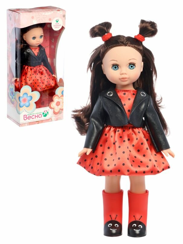 Детская кукла Эля кэжуал 6, в красных сапогах и платье, высота 30 см, пластиковая куколка с длинными волосами для сюжетно-ролевых игр, закрывающая глаза, в подарочной упаковке (В4477)