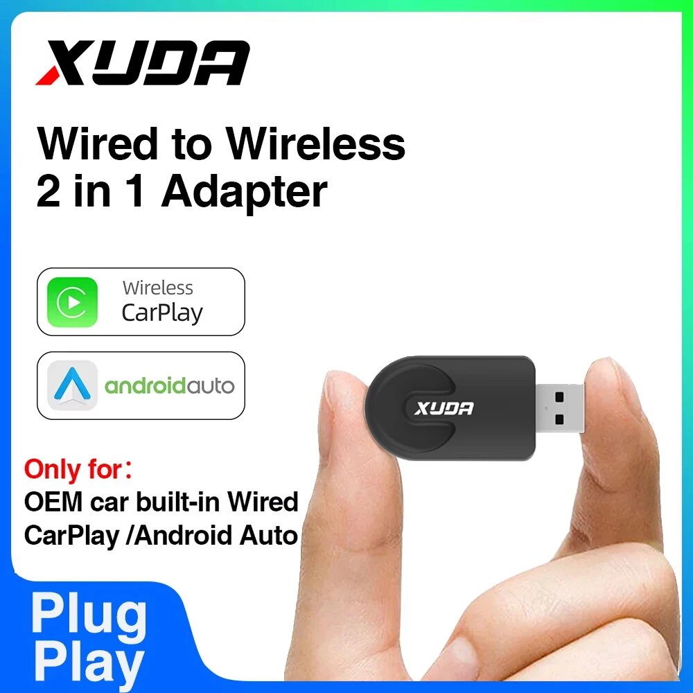 Мини-адаптер XUDA 2in1 AI Box с проводным подключением к беспроводному Carplay и Android Auto, совместимый с 99% автомобилями Plug and Play WiFi Smart Dongle