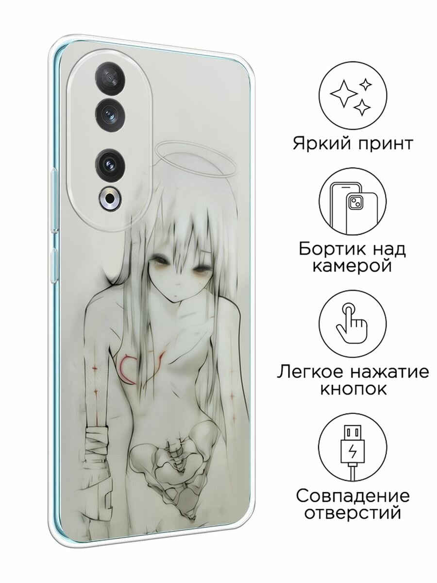 Чехол на Honor 90 / Хонор 90 с принтом "Аниме рисунок чёрно-белый" — фото 1