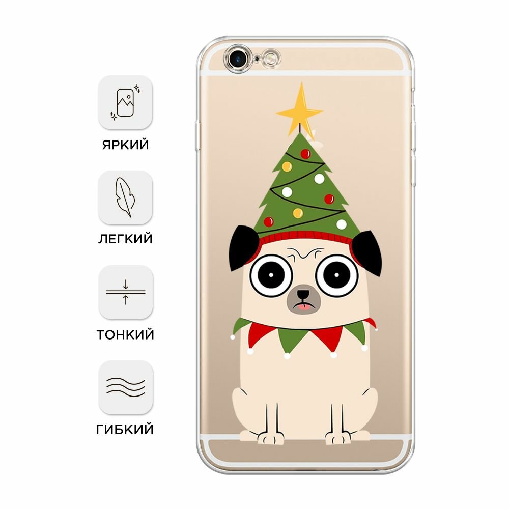 Чехол на Apple iPhone 6 Plus/6S Plus / Айфон 6 Плюс/Айфон 6С Плюс с принтом Собачка с ёлочкой, прозрачный — фото 1