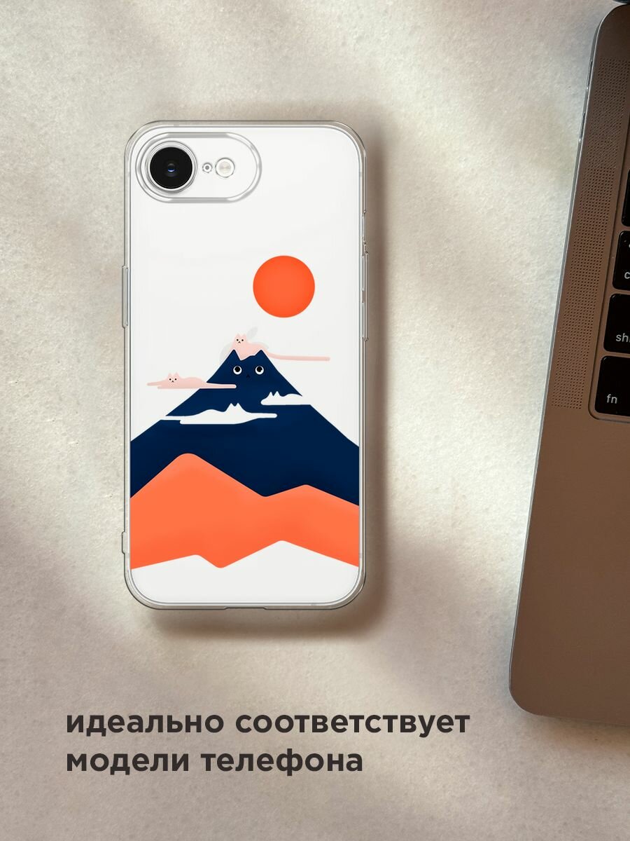 Чехол на Apple iPhone 16e/17e / Айфон 16е/17e с принтом "Кот-гора", прозрачный — фото 1