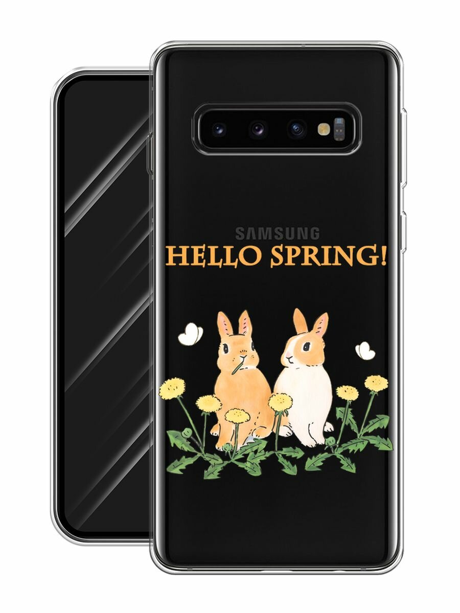 Чехол на Samsung Galaxy S10 / Самсунг Галакси S10 с принтом "Весенние кролики", прозрачный — фото 1