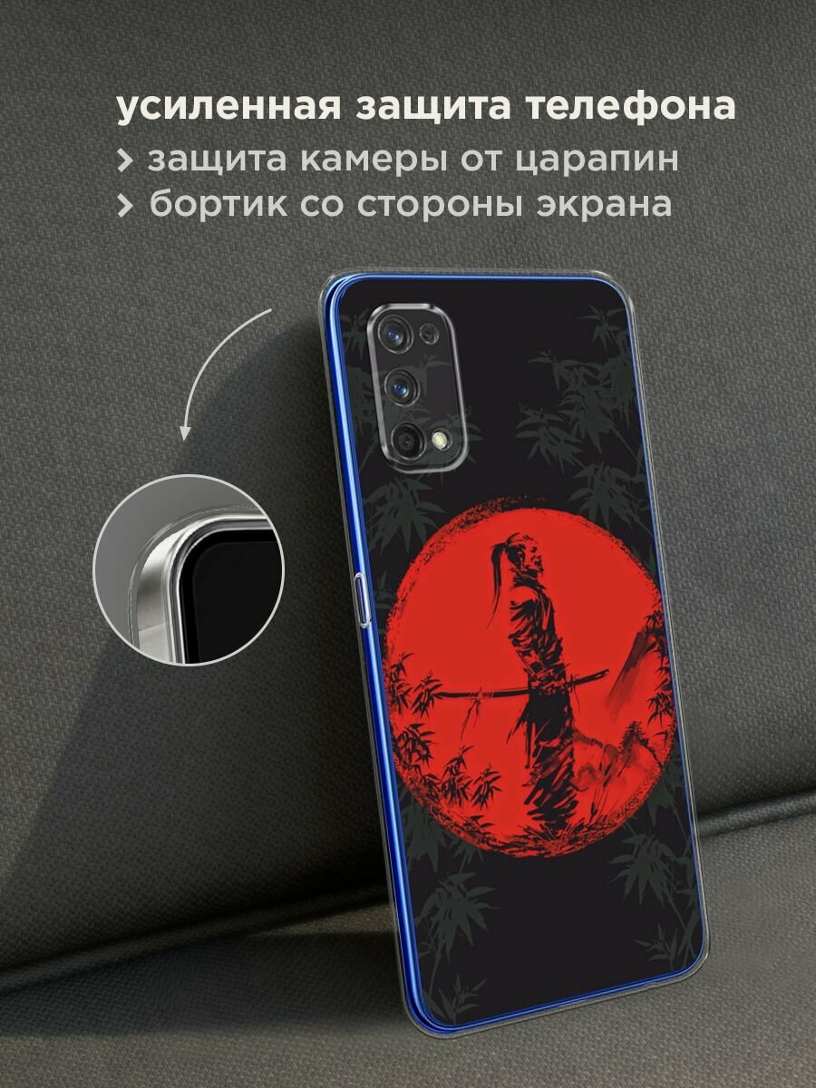 Чехол на Realme 7 Pro / Реалми 7 Про с принтом "Самурай на красном фоне" — фото 1