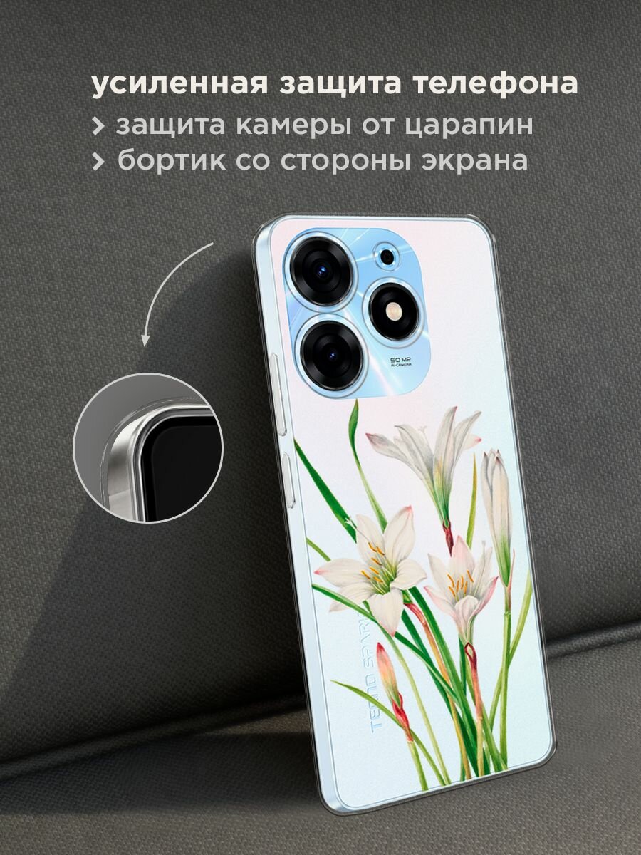 Чехол на Tecno Spark 10 Pro / Текно Спарк 10 Про с принтом "White lily", прозрачный — фото 1