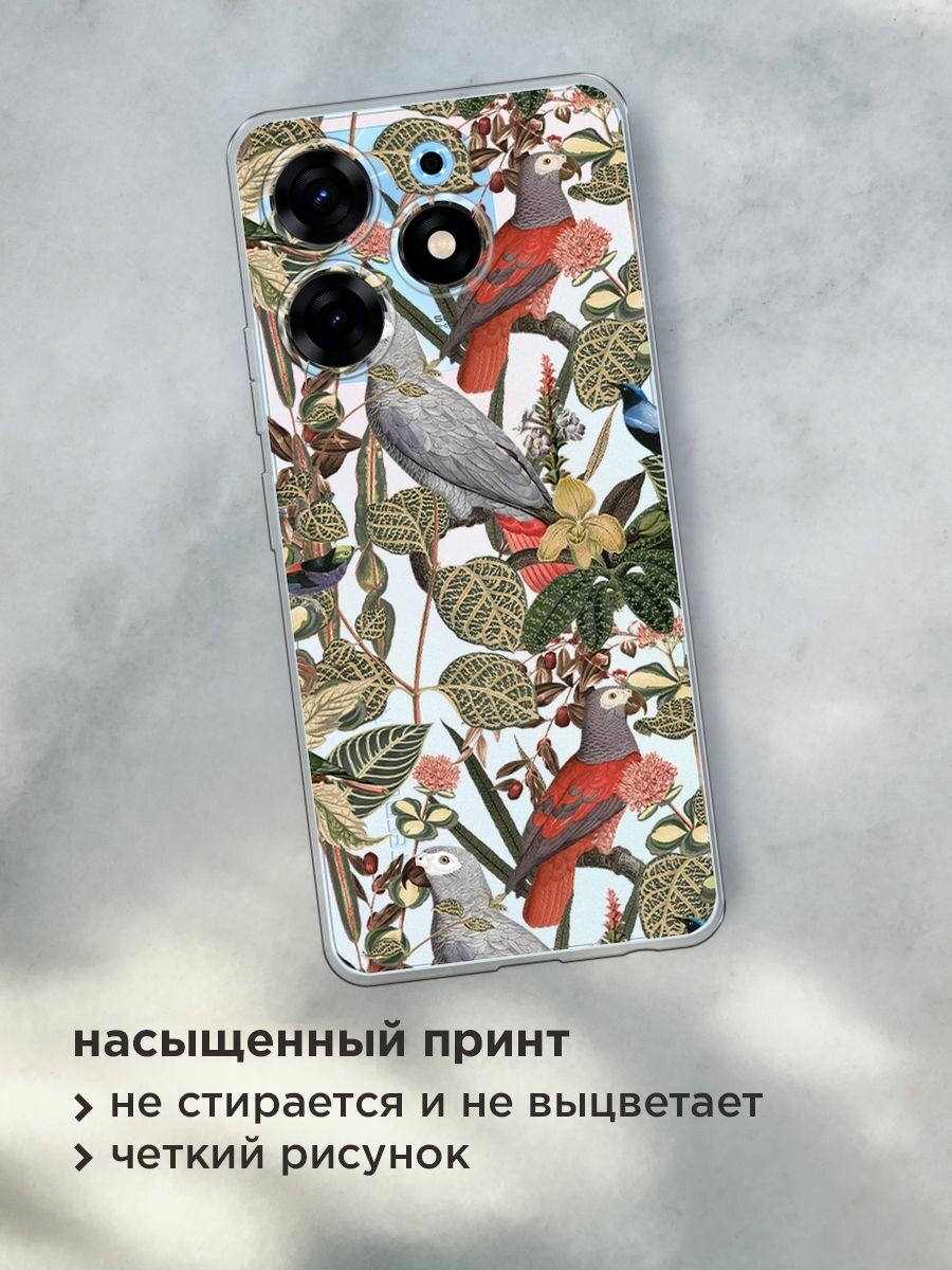 Чехол на Tecno Spark 10 Pro / Текно Спарк 10 Про с принтом "Tropical pattern", прозрачный — фото 1