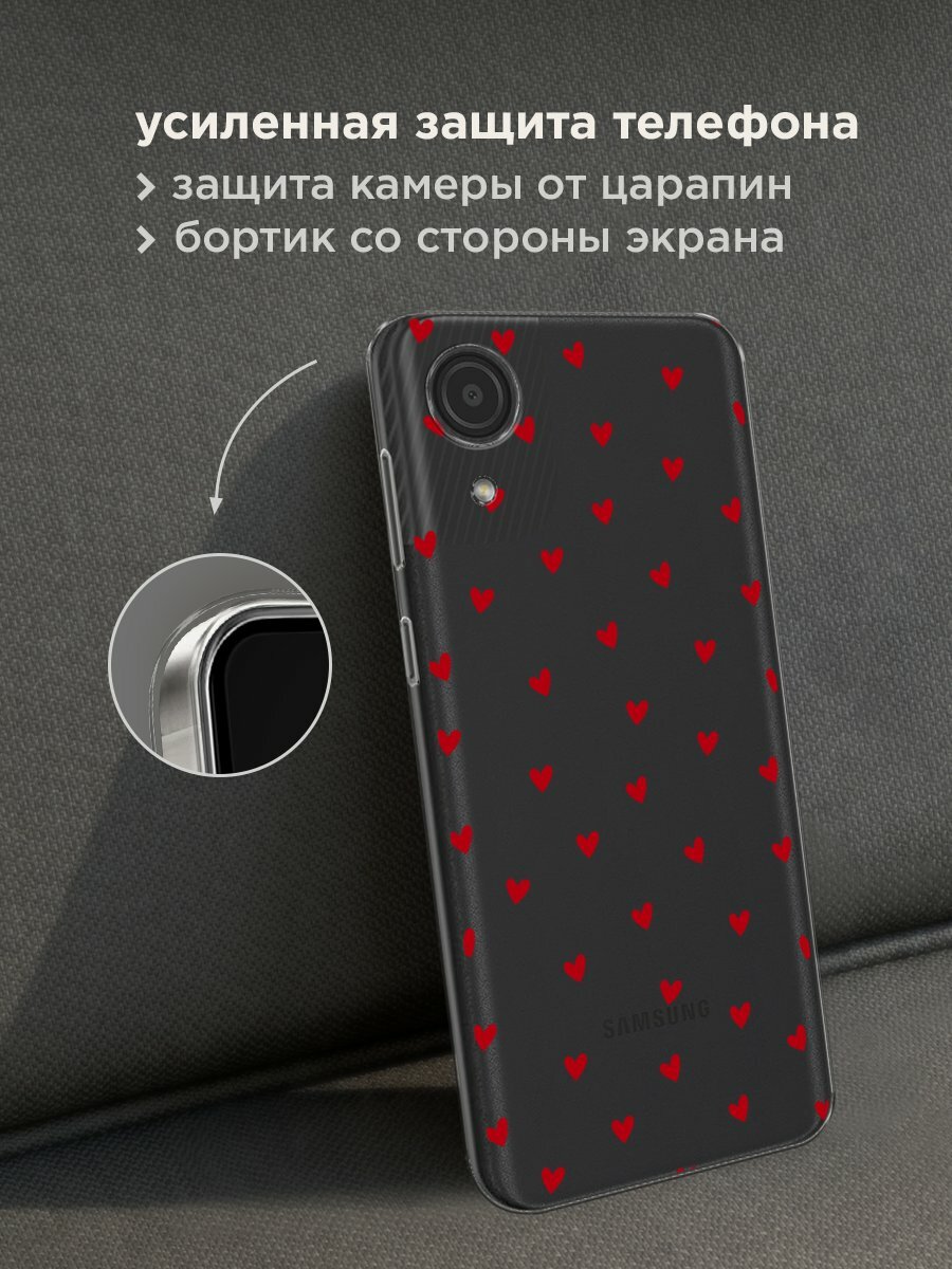 Чехол на Samsung Galaxy A03 Core / Самсунг Галакси А03 Core с принтом "Red hearts", прозрачный — фото 1