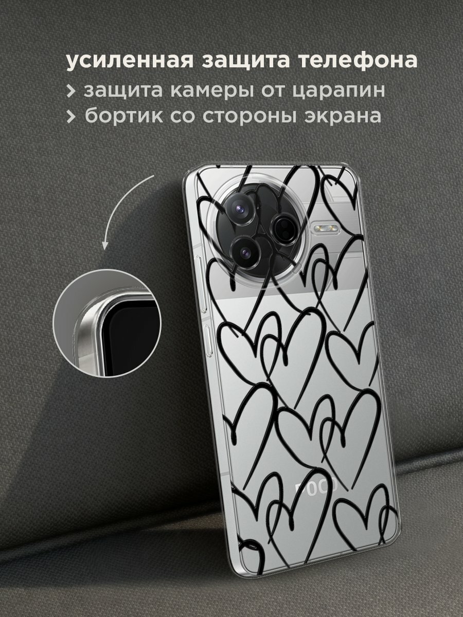 Чехол на Poco F7 Pro / Поко F7 Про с принтом "Hearts doodle black 1" — фото 1