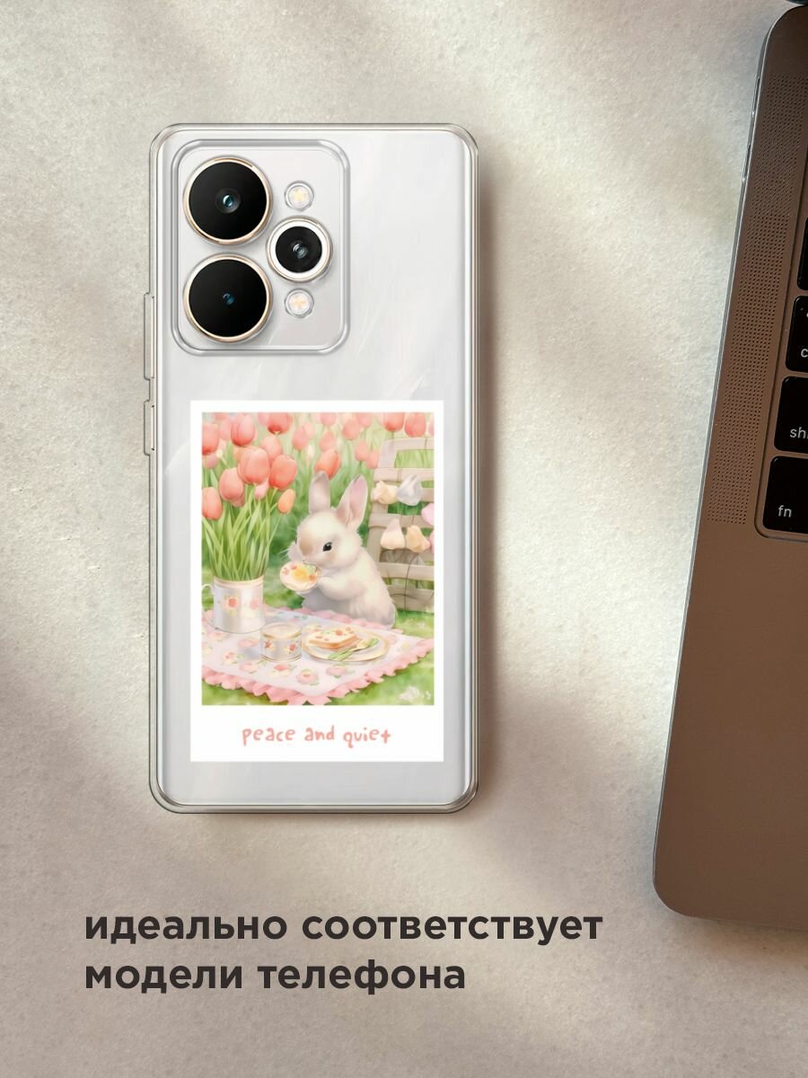 Чехол на Realme 15 Pro / Реалми 15 Про с принтом "Кролик на пикнике", прозрачный — фото 1