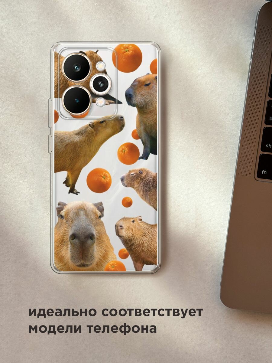 Чехол на Realme 15 Pro / Реалми 15 Про с принтом "Капибара и апельсины", прозрачный — фото 1