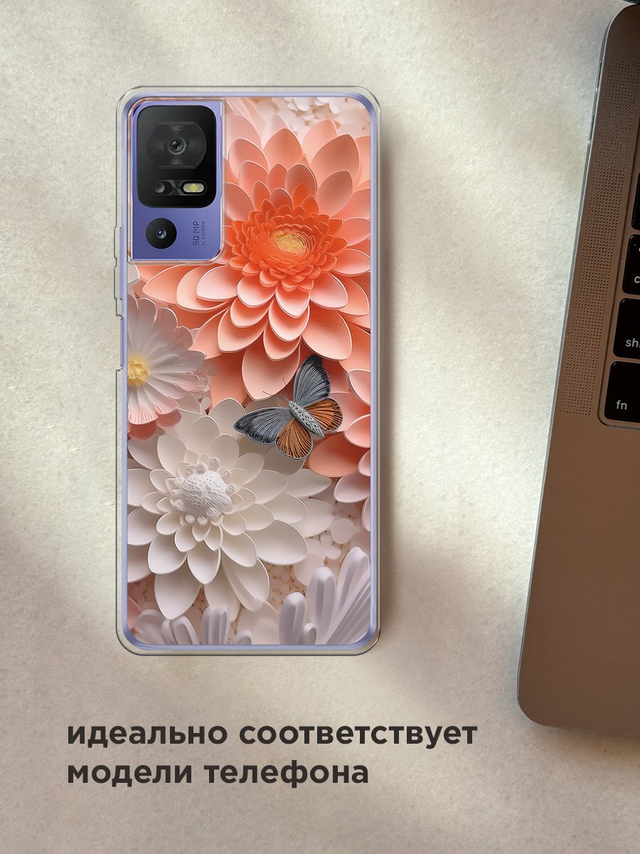 Силиконовый чехол на TCL 40 SE / ТСЛ 40 SE с принтом "Бумажные цветы" — фото 1
