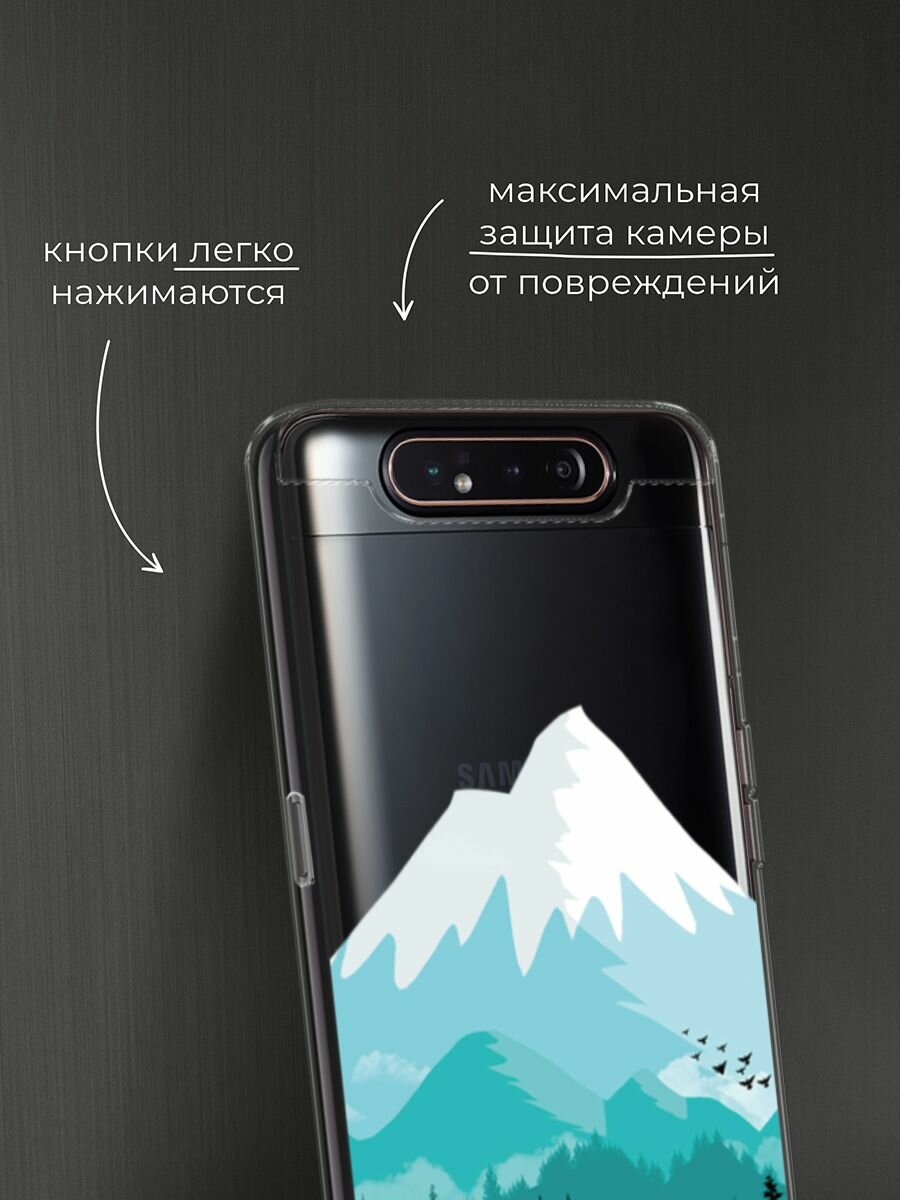 Чехол на Samsung Galaxy A80 / Самсунг Гэлакси A80 с принтом "Синяя снежная гора", прозрачный — фото 1